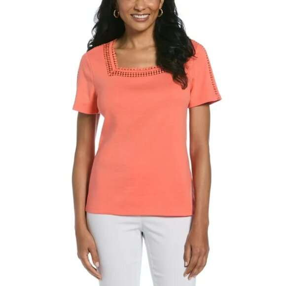 Rafaella | Tops | New Rafaella Womens Squareneck Top Coral Small | Poshmark